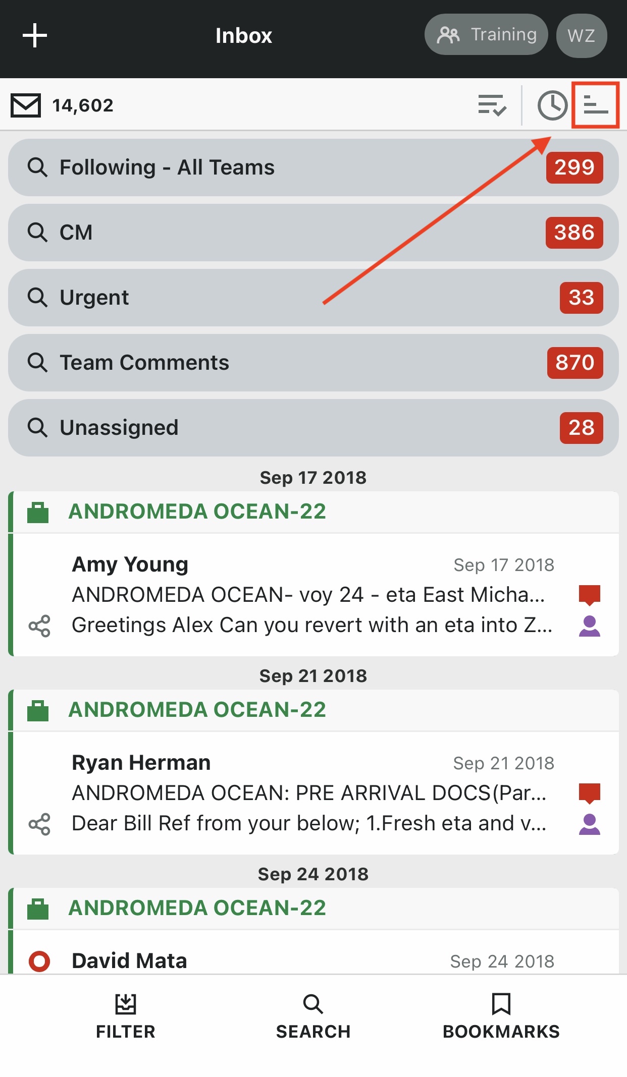 Sort Messages on Mobile – Sedna Systems Help Centre