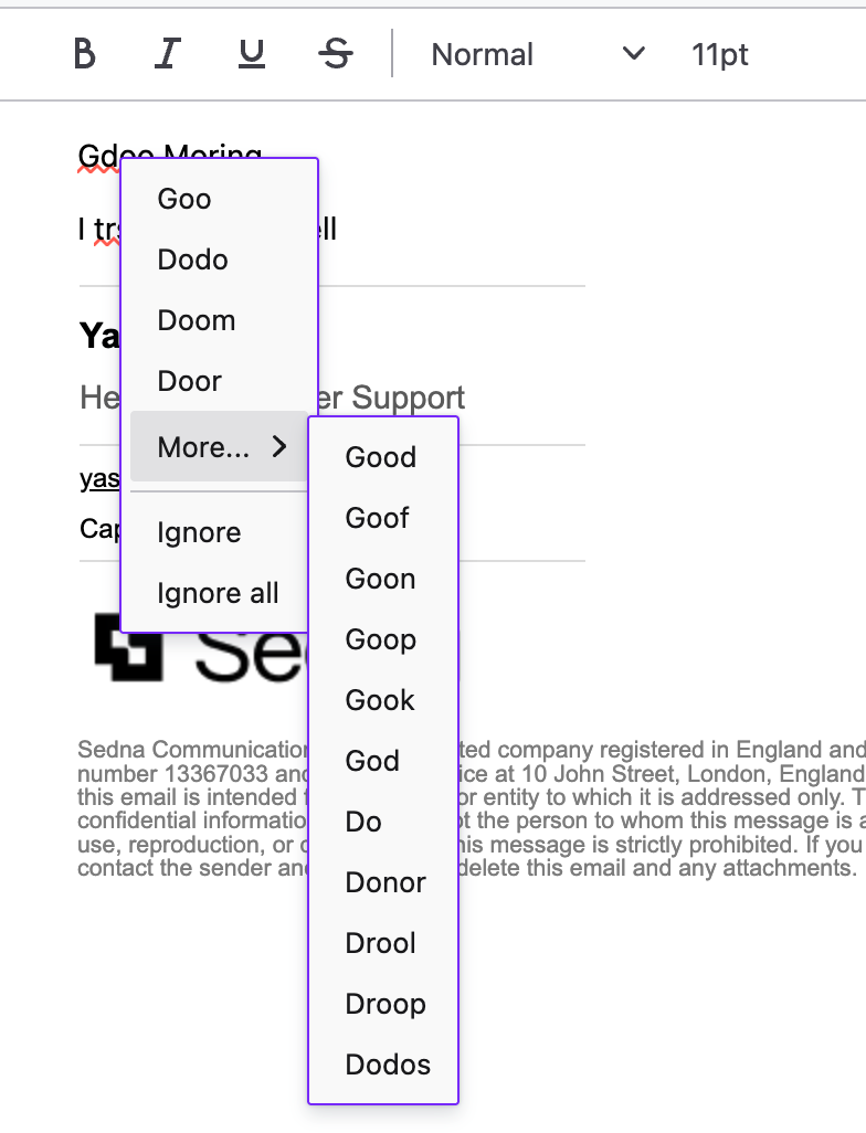 Spell Check – Sedna Help Centre